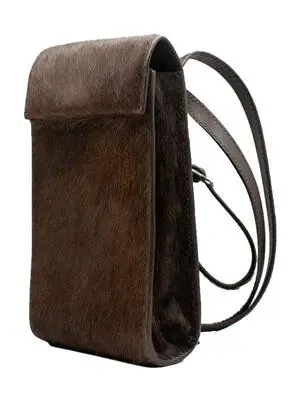 GODI. Handmade Cow Hair Crossbody Essentials Bag – Hair-on Hide Phone Pouch - Brown