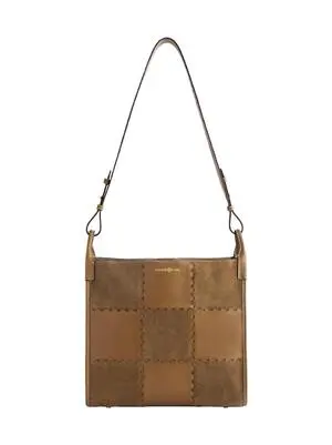 ORANGE CUBE Large Mosaic Square Stitch Tote Bag Honey - Brown