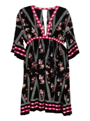 Saachi Aztec Floral Keyhole Kaftan - Black