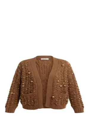 Saachi Embellished Pearl Knit Cardigan - Brown
