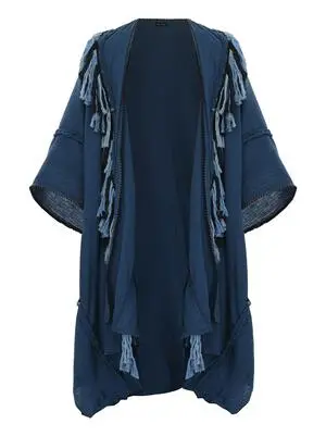 ZHENABIA Sidra Poncho Boho Cape Kimono - Blue