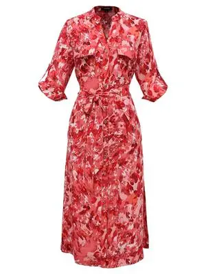 SMART AND JOY Classic Shirt Dress With Abstract Print & Pink - Red