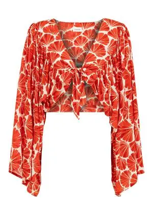LILAMIE Bali Long Sleeve Summer Bustier Top - Red