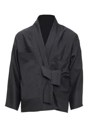 MOE Graphite Burgundy Stripes Wool Vest Jacket - Double Pockets Grey