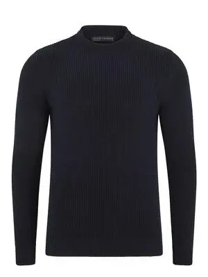 PAUL JAMES KNITWEAR Midweight Cotton Fisherman Rib Noah Jumper Navy - Blue