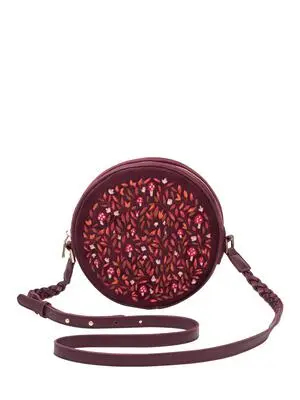 FABLE ENGLAND Mushroom Embroide Velvet Circle Bag Burgundy - Red