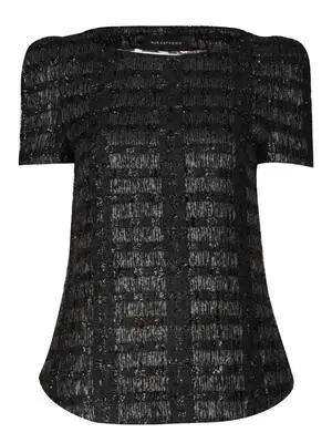 RUE AGTHONIS Lendemains" Short Sleeve Tweed Top - Black