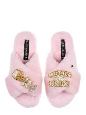 LAINES LONDON Embellished Crossover Slippers With Mother Of The Bride Brooches - Pink
