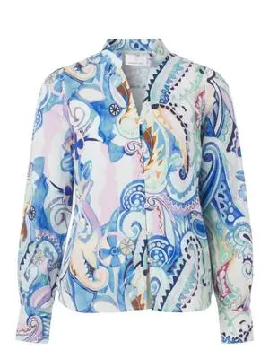 FRANCHETTI BOND Filide Paisley Swirl Ruffle Neck Blouse - Blue