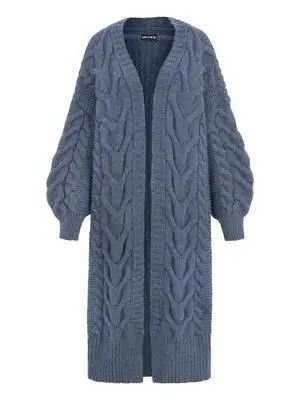 CARA & THE SKY Alex Cable Balloon Sleeve Maxi Cardigan Denim - Blue