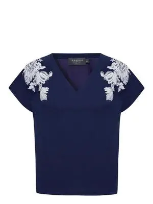 EXQUISE Regular Sleek Embellished Haven T-shirt - Blue