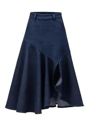 GUILLAUME ALEXANDRE Flared Midi Skirt Organic Denim - Blue