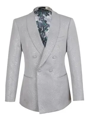 DAVID WEJ Neutrals Kensington Double Breasted Shawl Lapel Jacquard Blazer Platinum - Black