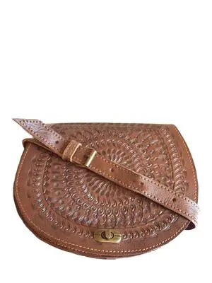 BERBER LEATHER The Temara Embossed Saddle Bag - Brown
