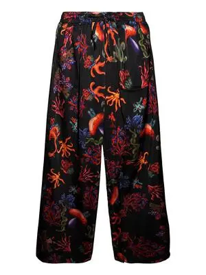 JANARA JONES Psycho Mushrooms Satin Wide Leg Trousers - Black