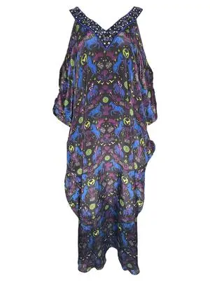 ANY OLD IRON Black / Blue Hand-beaded Neckline High Horse Dress - Black/blue