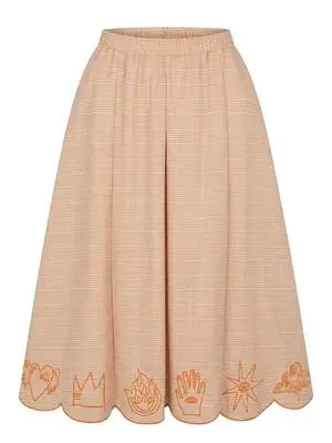 KING NAKED Plaid Midi Skirt With Embroidered Scalloped Hem - Orange