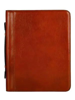 TIME RESISTANCE Leather Portfolio With Binder - Brown