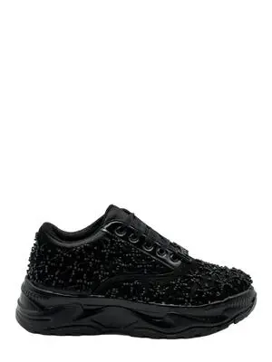 RETTROSE Harper Luxury Satin Handmade Embellished Trainers - Black