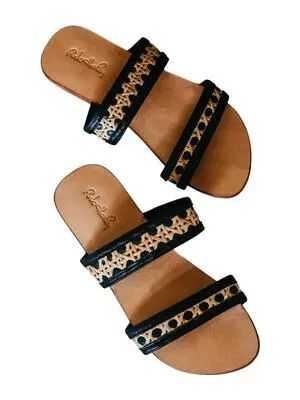 Pink Haley Milani Cane And Leather Slide Sandals - Black