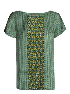 2KSTYLE Marina Geometrical Print Satin Blouse - Green