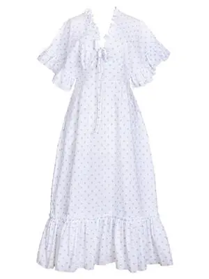 LISA THE LABEL Kimono Ruffle Dress Spot Cotton - Blue