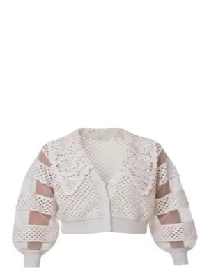 Saachi Hand-crochet Sheer Button Cardigan - White