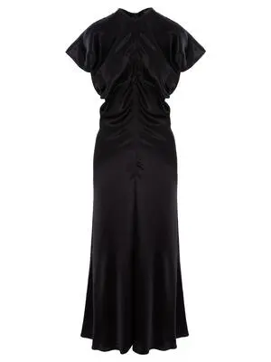CONCEPT A TROIS Midi Dress With Oversized Short Sleeves And Flared Cut - Black