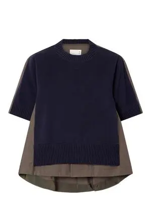 Sacai Layered Shell-trimmed Cotton And Cashmere-blend T-shirt - Multi