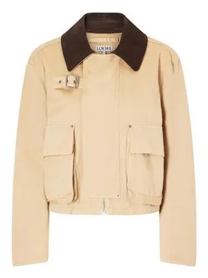 Loewe Cropped Belted Corduroy-trimmed Cotton Jacket - Neutrals