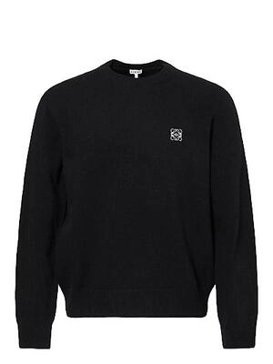 Loewe Anagram-embroidery Crewneck Wool Jumper - Black
