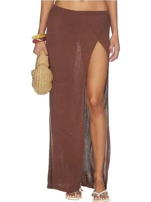 RUNAWAY THE LABEL Kiva High Side Slit Maxi Skirt - Chocolate
