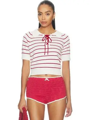 For Love & Lemons Betsy Striped Polo Tee In . Also - Multi