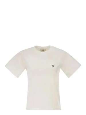 Max Mara Embroidered-logo Jersey T-shirt - Neutrals