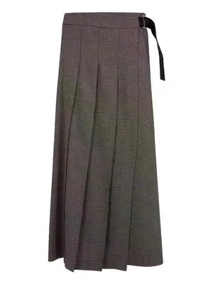 P.a.r.o.s.h Pleated Prince Of Wales Check Midi Skirt - Brown