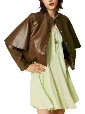TWINSET TWINSET Brown Leather Cape-Style Jacket Brown