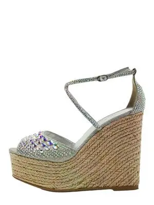 LE SILLA Crystal-embellished Espadrille Wedge Sandals - Silver