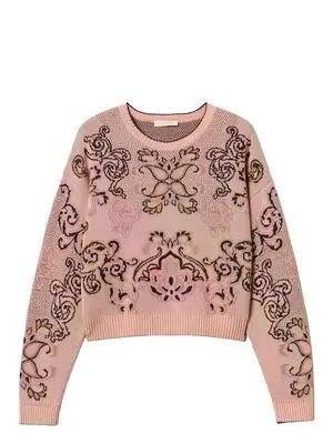 TWINSET Jacquard-Knit Wool Sweater With Crew Neck