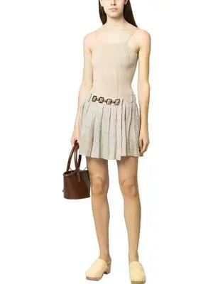Alberta Ferretti Stone-detailing Pleated Miniskirt - Neutrals