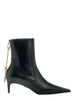 Dsquared2 Leather Pointed Toe Ankle Boots With Metal Bar Accent - Black