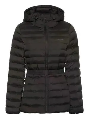 Calvin Klein Belted Hooded Puffer Jacket - Brown