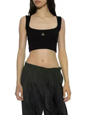 VIVIENNE WESTWOOD Orb-embroidered Ribbed Top - Black