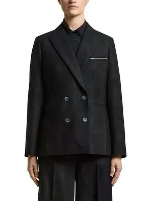 Peserico Double-breasted Checked Jacket - Blue