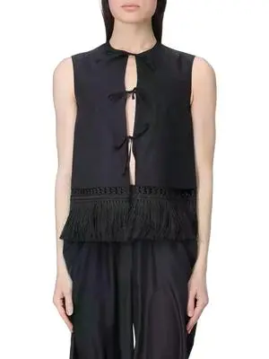 Ter Et Bantine Fringe-trim Front-tie Gilet - Black