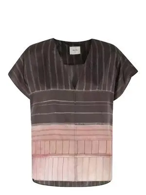 ALYSI Vertical-stripe Silk Blouse - Brown