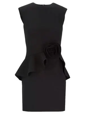 ROTATE BY BIRGER CHRISTENSEN Floral Appliqué Peplum Hem Mini Dress - Black