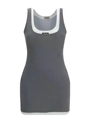 Miu Miu Layered-effect Logo-patch Dress - Grey
