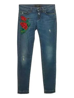 Dolce & Gabbana Floral-applique Skinny Jeans - Blue