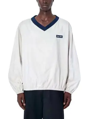 Miu Miu Logo-patch V-neck Sweater - Neutrals