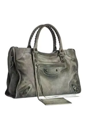 Balenciaga Medium Le City Waxed Suede Tote Bag - Grey